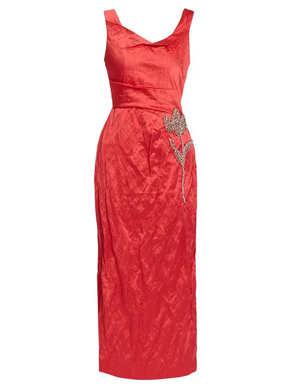 Erdem Embellished Textured Satin Maxi Dress - Red