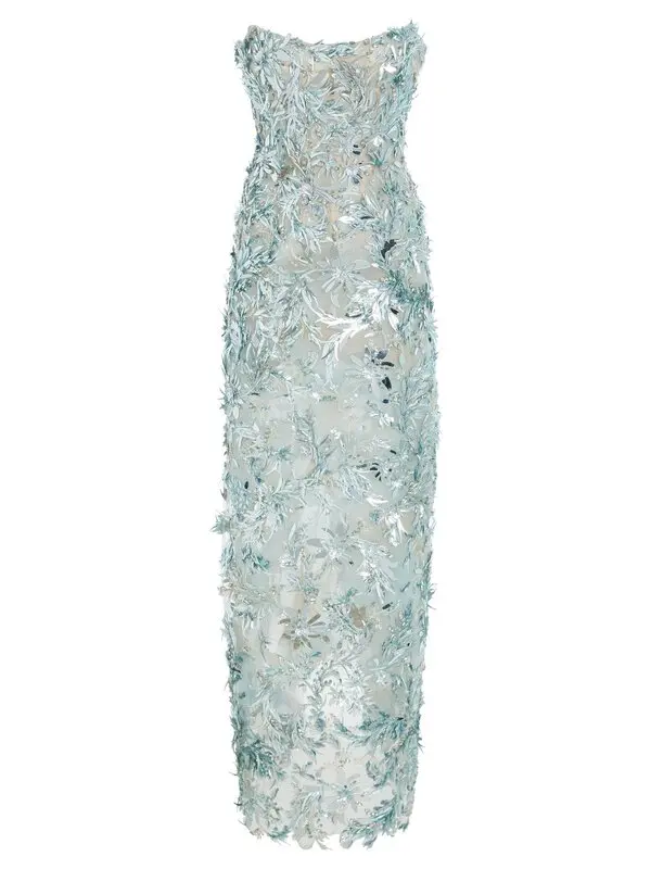 Oscar De La Renta Floral Sequined Maxi Dress - Blue