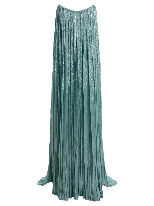 Oscar De La Renta Pleated Lamé Mousseline Gown - Blue