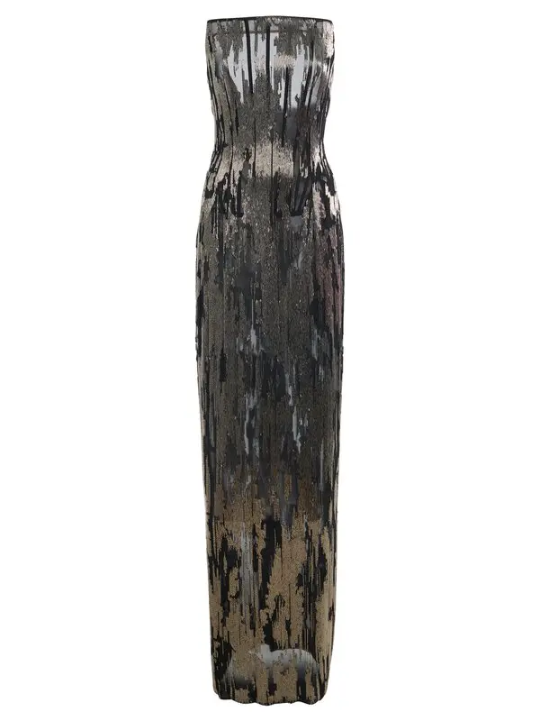 Oscar De La Renta Brushstroke Embroidered Gown - Silver