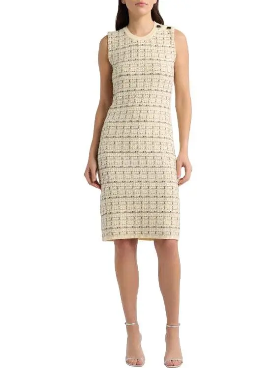 Anne Klein Tweed Shift Dress - Ivory Shell