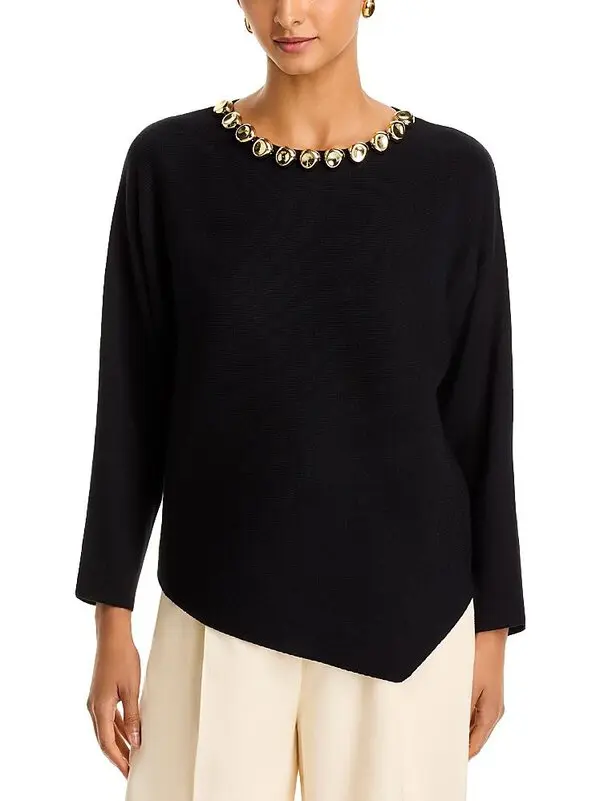SIONI Shine Embellished Crewneck Sweater - Black