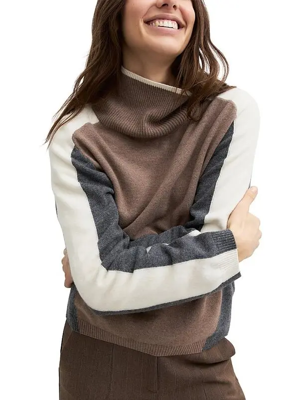 EMME Wool & Cashmere Colorblocked Turtleneck Sweater Exclusive - Beige