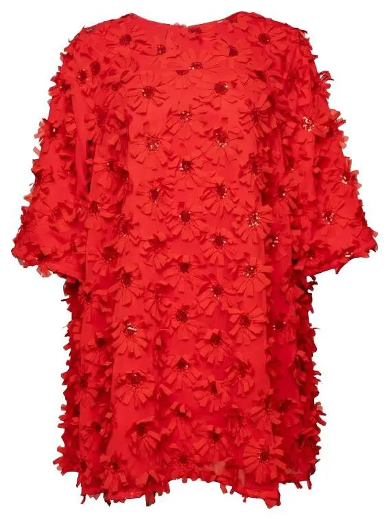 FRANCES VALENTINE Edie Daisy Appliqué Mini Dress - Red