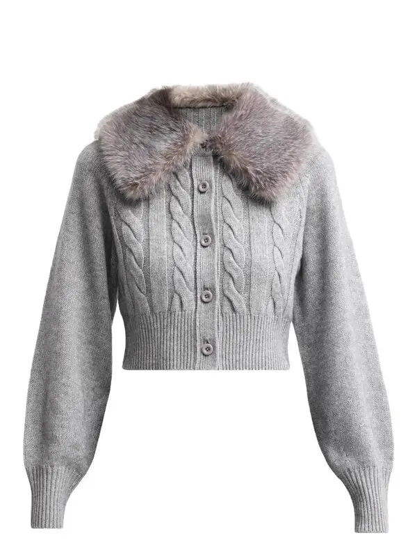 TOCCIN Rita Faux-fur-collar Cable-knit Cardigan - Storm