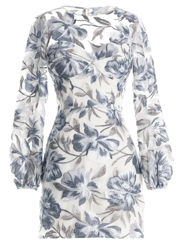 Dress The Population Mila Floral-embroidered Minidress - Ivory Multi