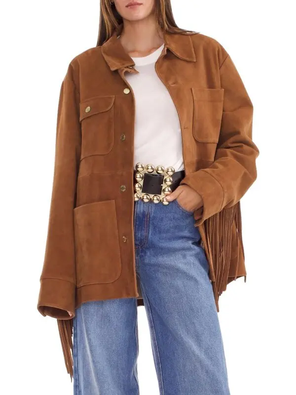 Cynthia Rowley Fringe Suede Button-front Jacket - Brown