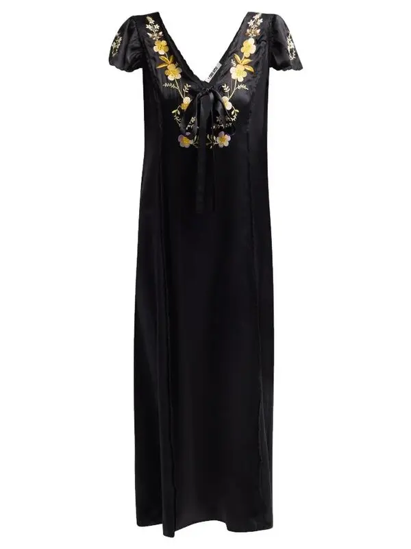 Ciao Lucia Elize Floral Silk Slip Dress - Black