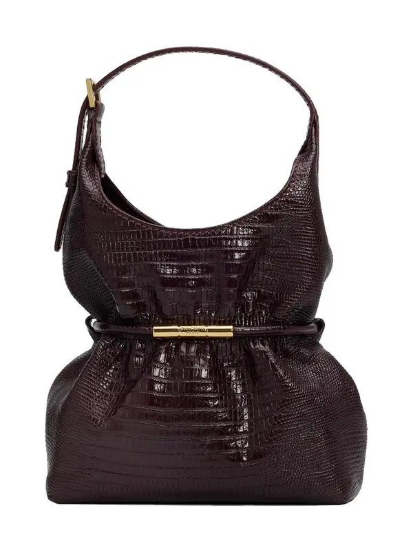 Balmain Sphynx Mini Calfskin Lizard-embossed Top Handle Bag - Dark Brown