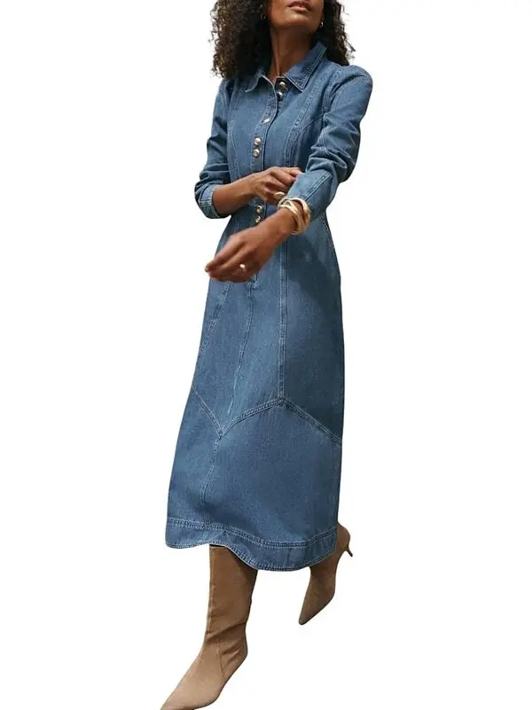 Mint Velvet Denim Midi Classic Collar Shirt Dress - Blue