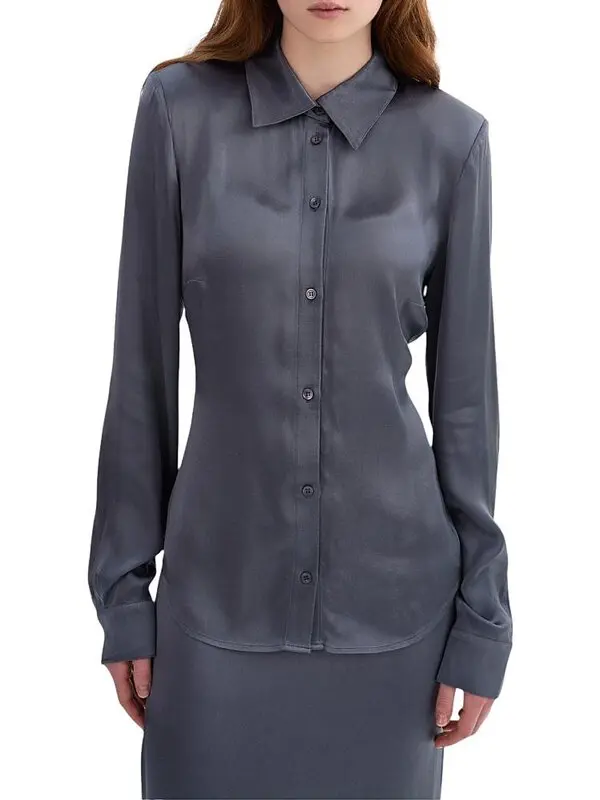LAMARQUE Clark Satin Long Sleeve Shirt - Graphite