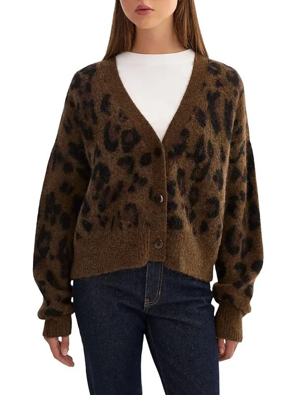 LAMARQUE Minnie Print Alpaca Blend V Neck Cardigan - Leopard