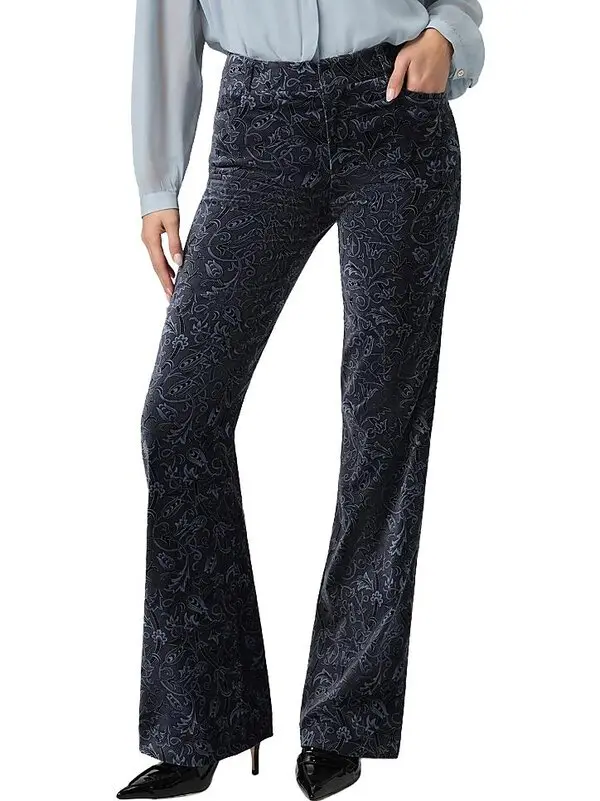 Paige Leenah Stretch Velvet Wide Leg Pants - Navy Multi