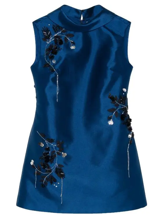 Simkhai Renza Sequined Floral-embroidered Satin Mini Dress - Ink