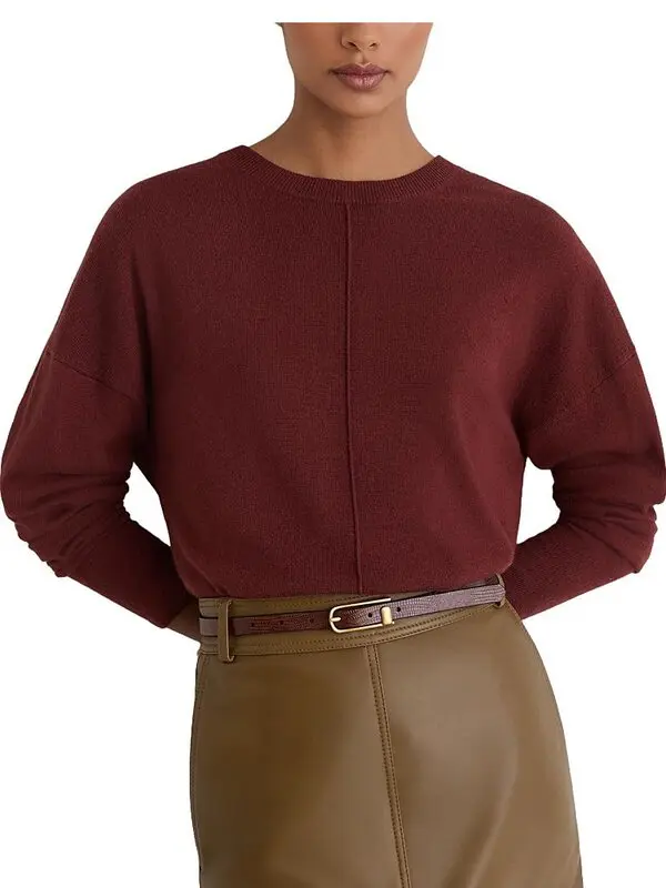 REISS Colette Reverse Seam Dropped Shoulder Sweater - Dark Red