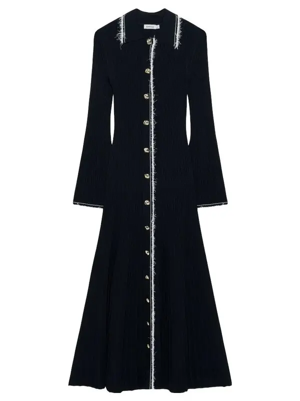Simkhai Orelia Rib-knit Contrast Stripe Midi Dress - Black
