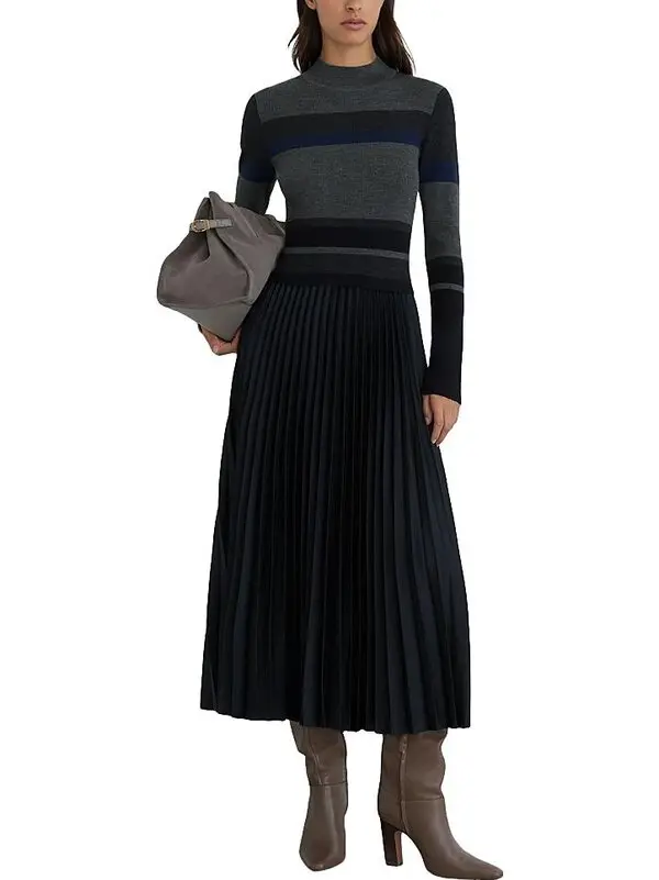 REISS Petite Carla Mixed Media Midi Dress - Grey