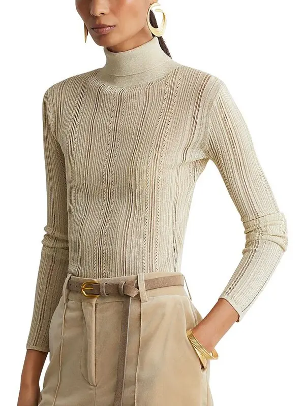 REISS Sutton Mesh Openwork Roll Neck Top - Gold