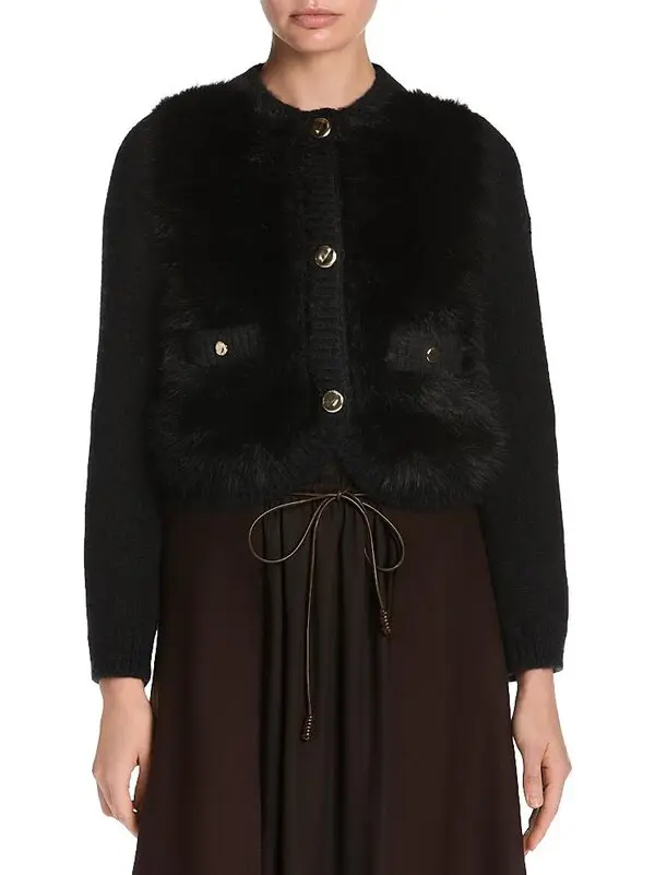 Moncler Puffer Back Mixed Media Cardigan - Black
