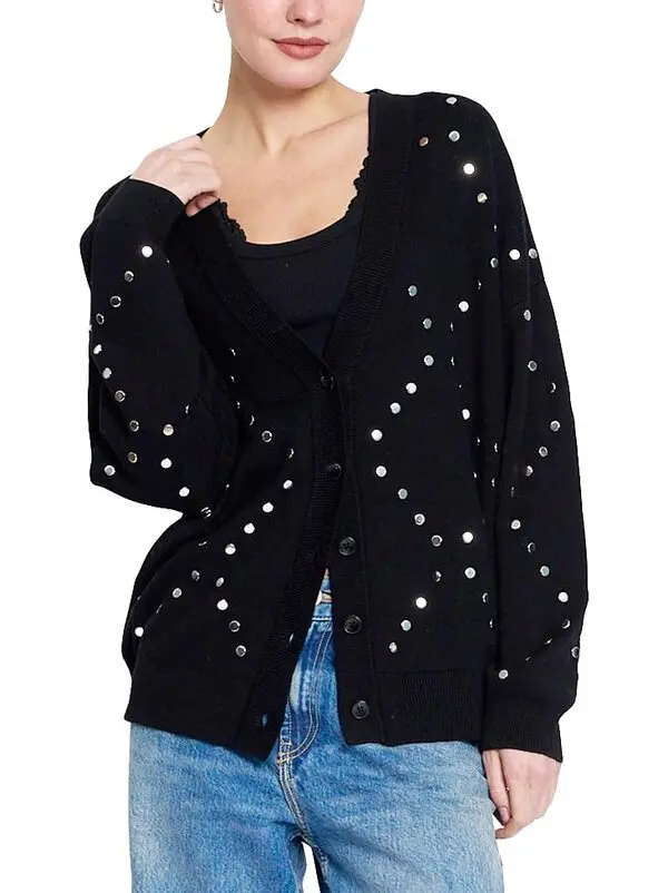 Central Park West Felix Long Studded Cardigan - Black