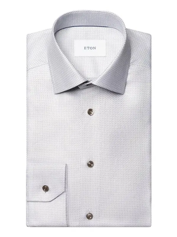 Eton Micro Check Twill Shirt - Medium Grey