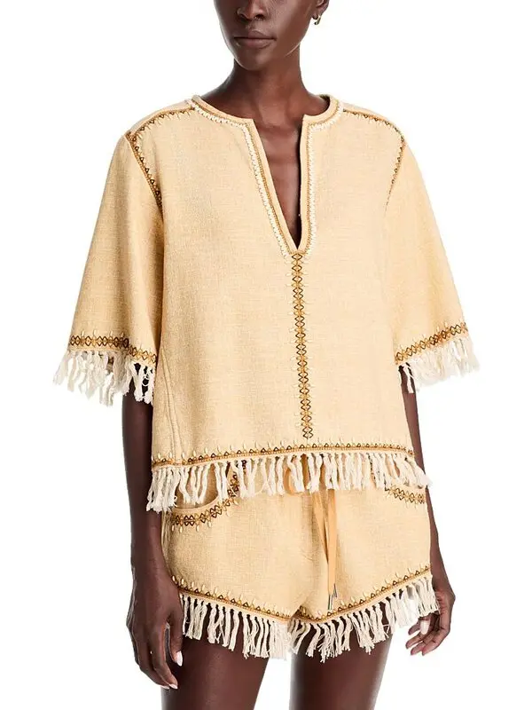 Isabel Marant Étoile Cybele Cotton Fringe Top - Straw