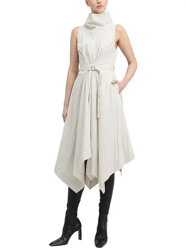 Derek Lam 10 Crosby Indie Cotton Blend Belted Asymmetric Dress - Drizzle