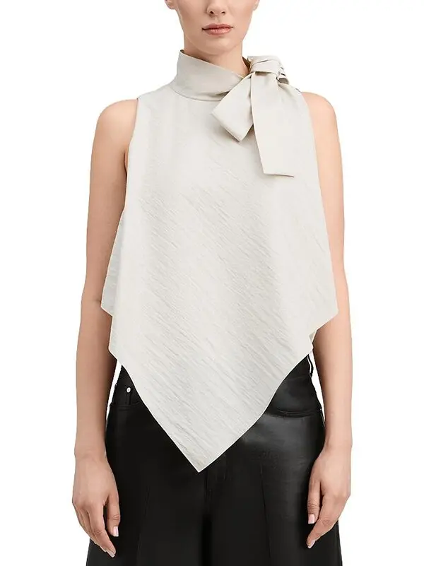 Derek Lam 10 Crosby Alva Cotton Blend High Neck Asymmetric Top - Drizzle