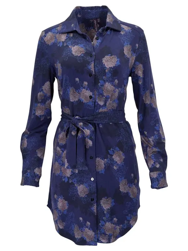 LORDS OF HARLECH Dot Lans Floral Navy Lyocell Stretch Shirt Dress - Blue
