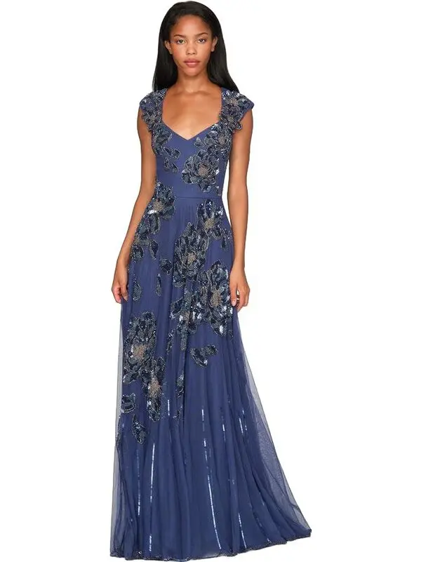 Theia Alexis Beaded Gown - Indigo Eclipse