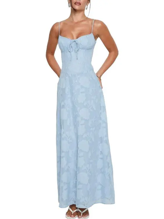 Princess Polly Sleeveless Burnout Floral Maxi Dress - Blue Burnout