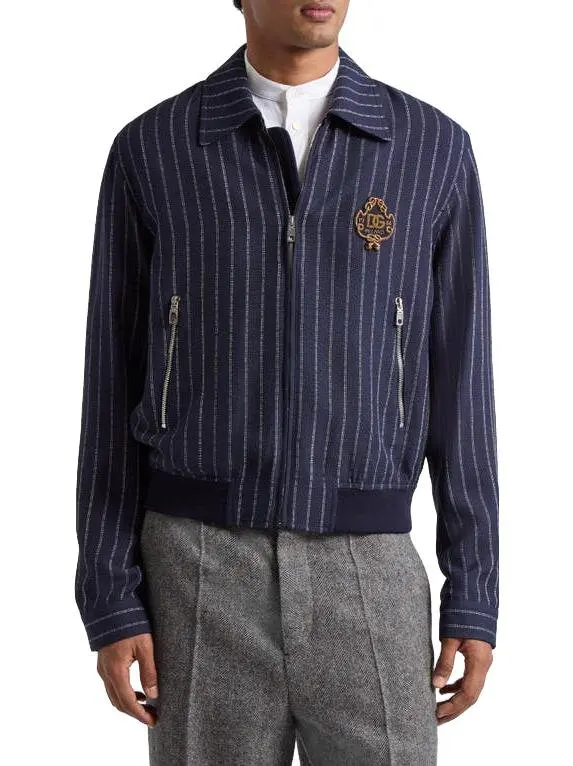 Dolce & Gabbana Pinstripe Embroidered Harrington Jacket - Rigato