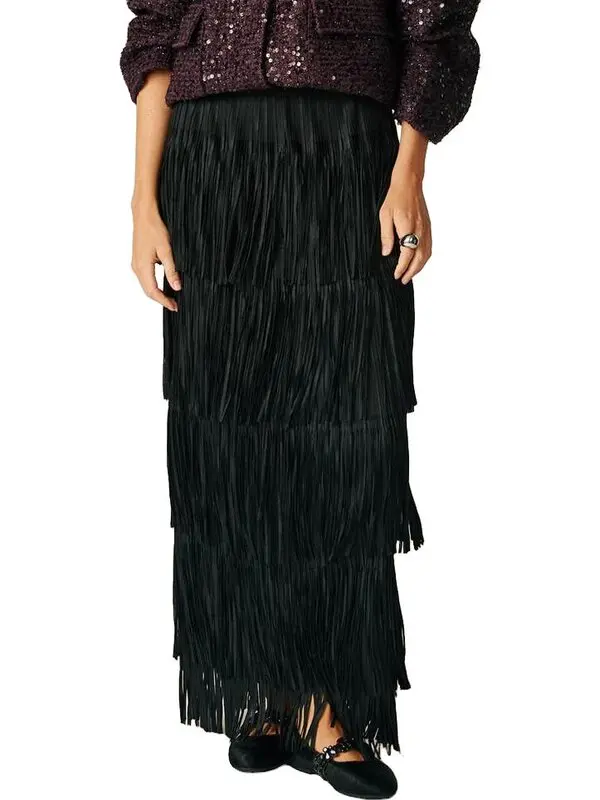 ALMA EN PENA Covered Skirt With Fringes - Black