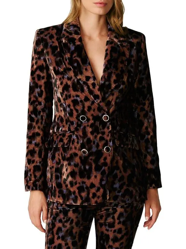 ALMA EN PENA Printed Velvet Blazer - Leopard