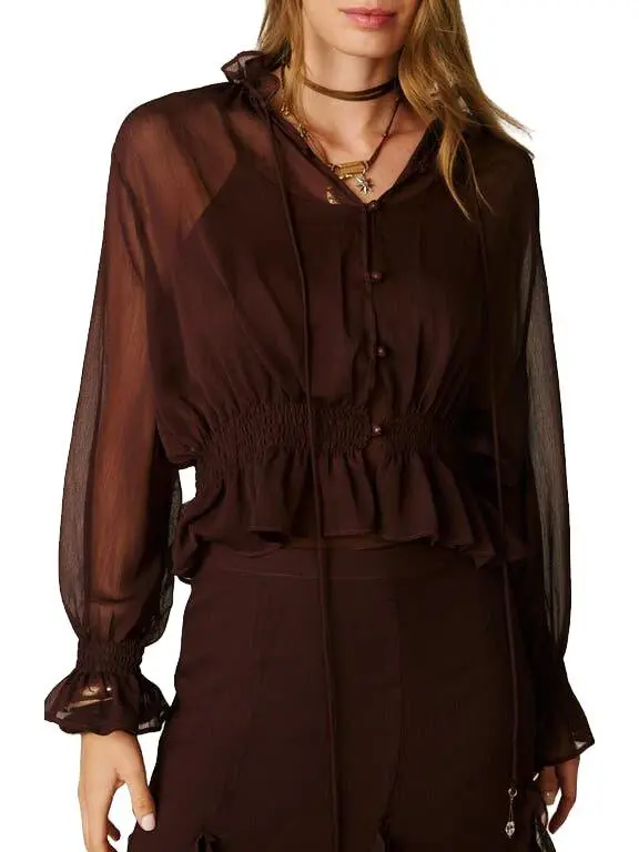 ALMA EN PENA Semi-transparent Ruffled Blouse - Maroon