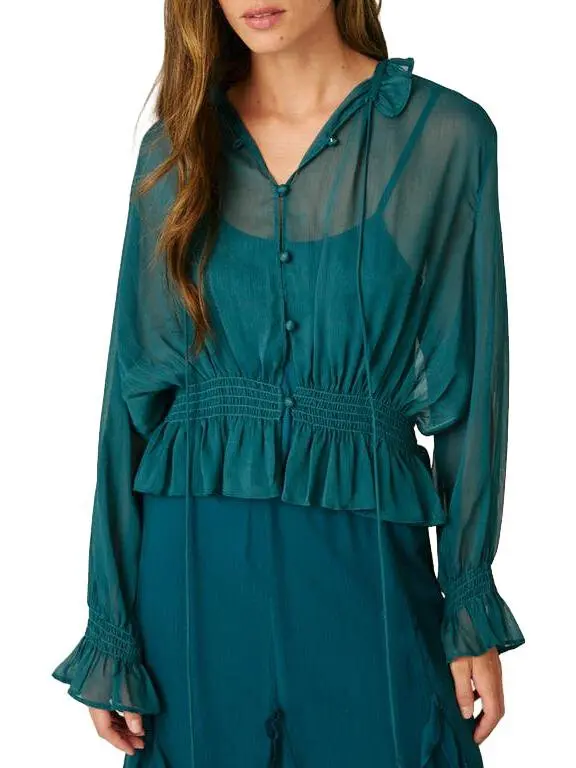 ALMA EN PENA Semi-transparent Ruffled Blouse - Ocean