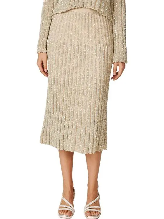 ALMA EN PENA Ribbed Midi Skirt With Sequins - Silver