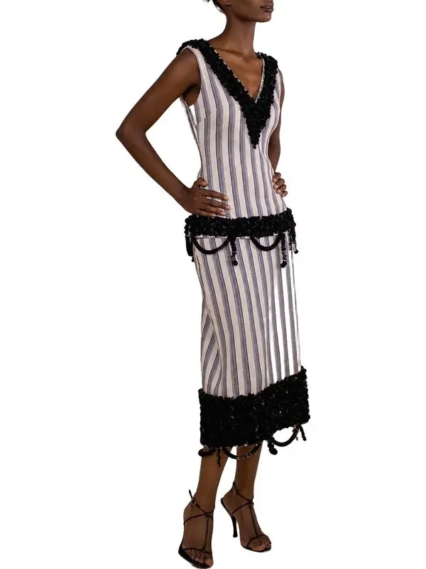 Christopher John Rogers Encrusted Jacquard Stripe Slip Midi Skirt - Multi