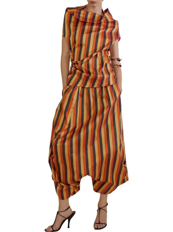 Christopher John Rogers Striped Lantern Silk Trousers - Multi