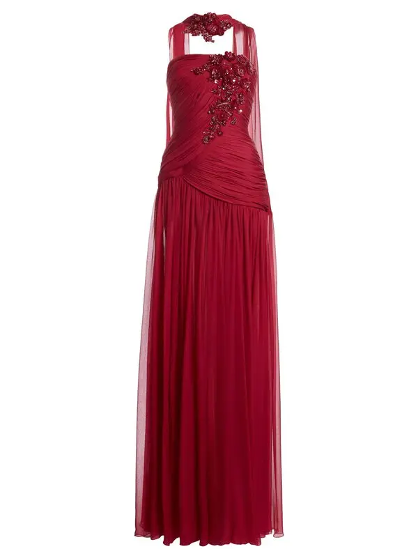 Zuhair Murad Bead-embellished Silk-chiffon Maxi Dress - Red