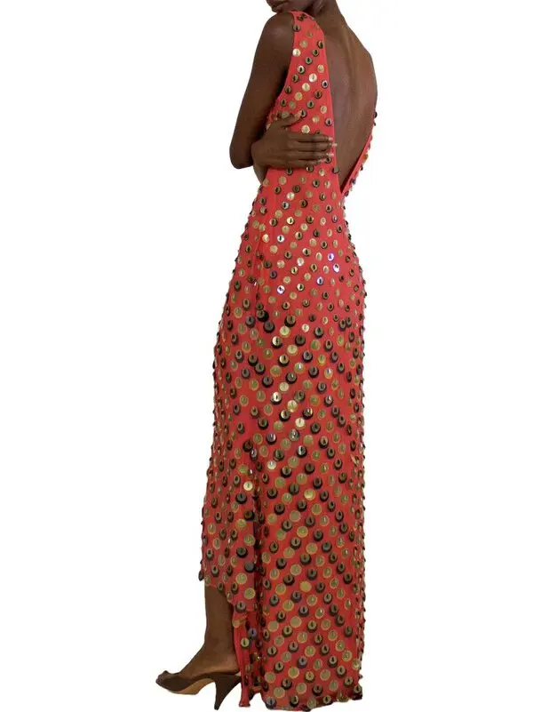 Christopher John Rogers Embellished V-neck Stepped Hem Silk Gown - Multi