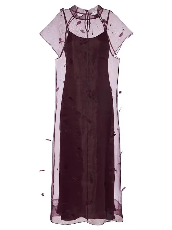 Simkhai Pauline Feather-trimmed Organza Midi Dress - Burgundy