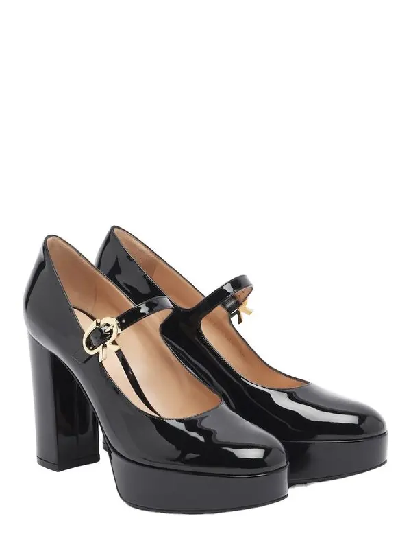 GIANVITO ROSSI Doris Patent Leather Mary Jane Platform Pumps - Black