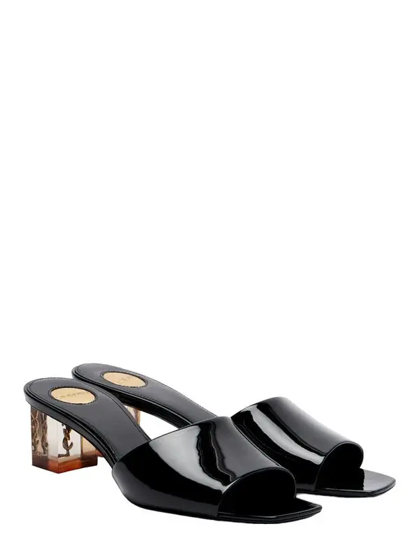 Saint Laurent Sip Patent Leather Mules - Black