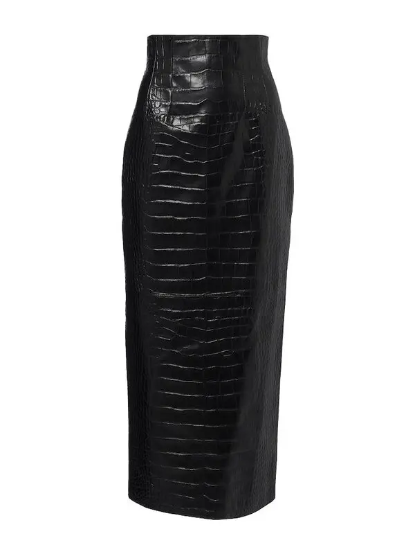 Khaite Loxley Croc-effect Leather Midi Skirt - Black