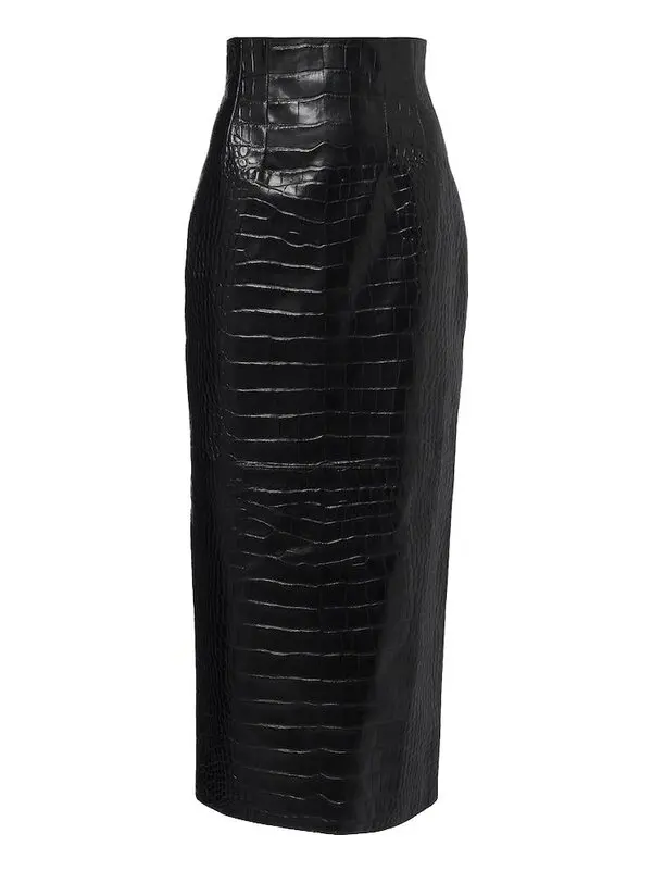 Khaite Loxley Croc-effect Leather Midi Skirt - Black