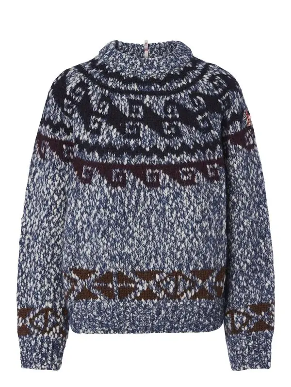 Moncler Fair Isle Wool And Alpaca-blend Sweater - Blue