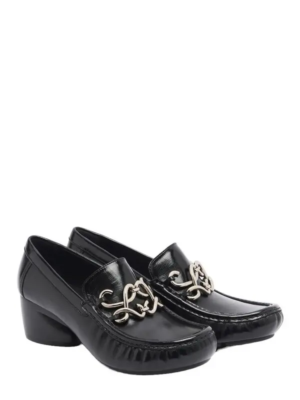 Loewe Oval Double L Leather Loafer Pumps - Black