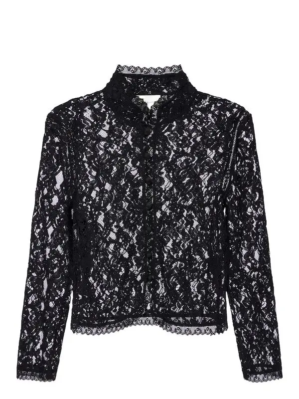 FRAME Salon Sheer Lace Top - Black
