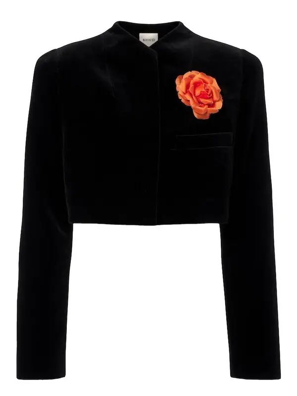 Khaite Samo Floral-appliqué Cropped Velvet Jacket - Black
